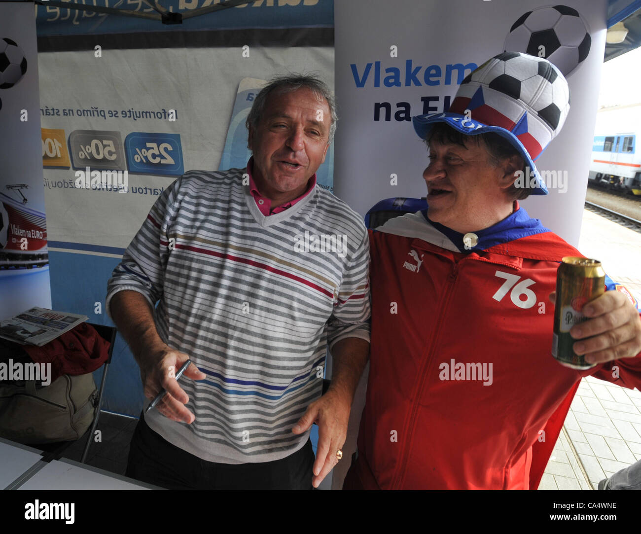 Prague, Czech Republic. 08/06/2012. Czech football fans pose. They are ...