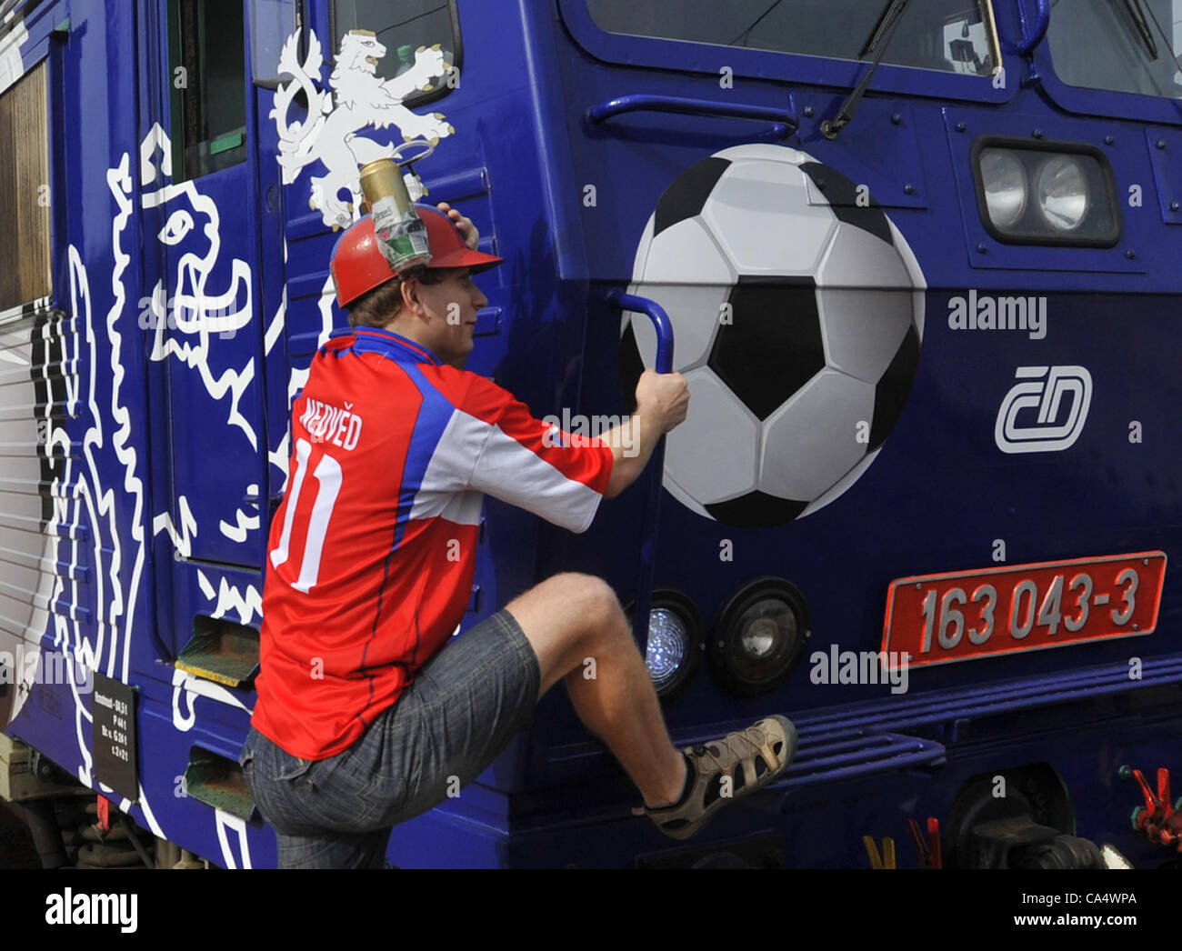 Prague, Czech Republic. 08/06/2012. Czech football fan poses with a ...