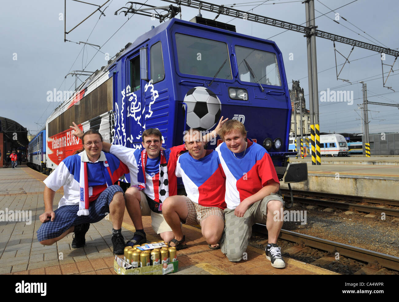 Prague, Czech Republic. 08/06/2012. Czech football fans pose with a ...