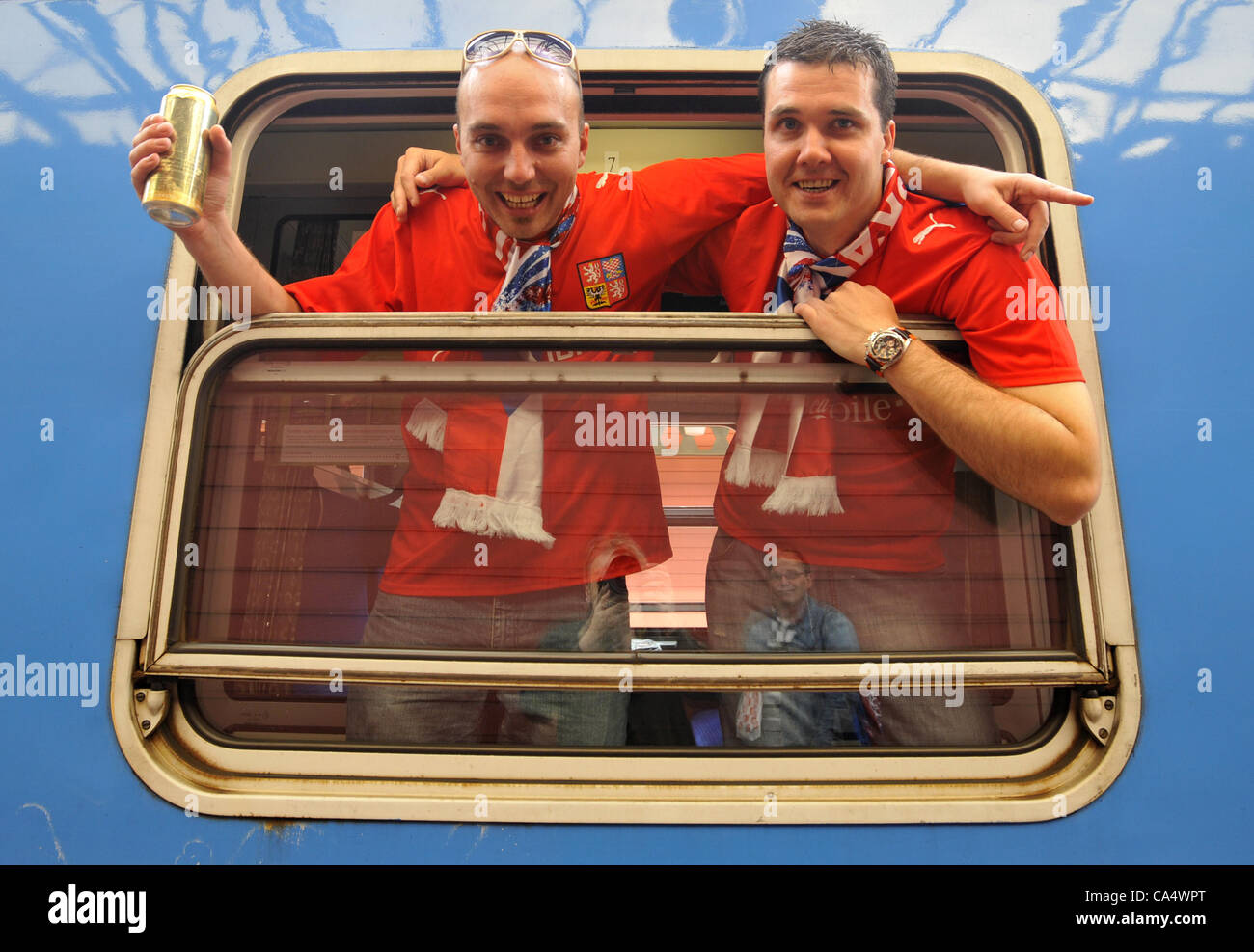Prague, Czech Republic. 08/06/2012. Czech football fans pose with a ...