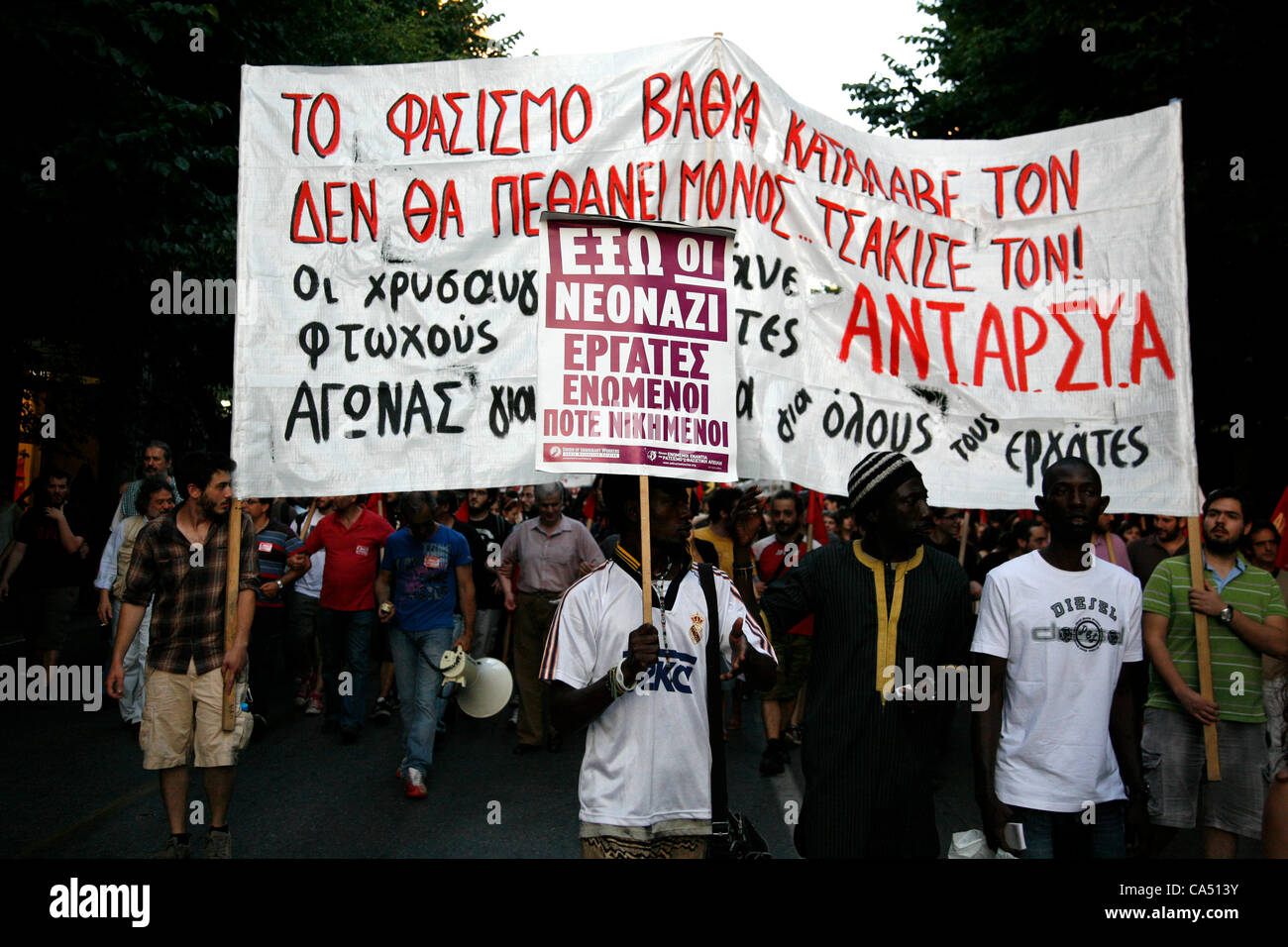 June 8, 2012. Thessaloniki, Greece. Antifascist protest against the ...