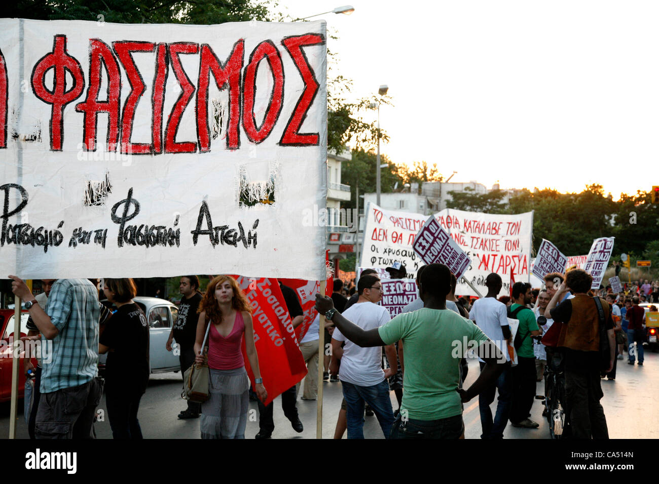 June 8, 2012. Thessaloniki, Greece. Antifascist protest against the ...