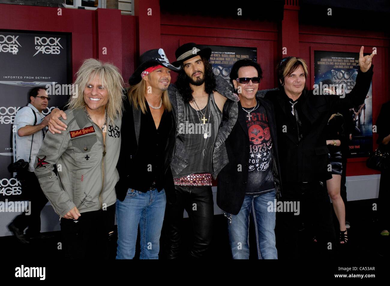 CC Deville, Bret Michaels, Russell Brand, Bobby Dall, Rikki Rockett at arrivals for ROCK OF AGES ...