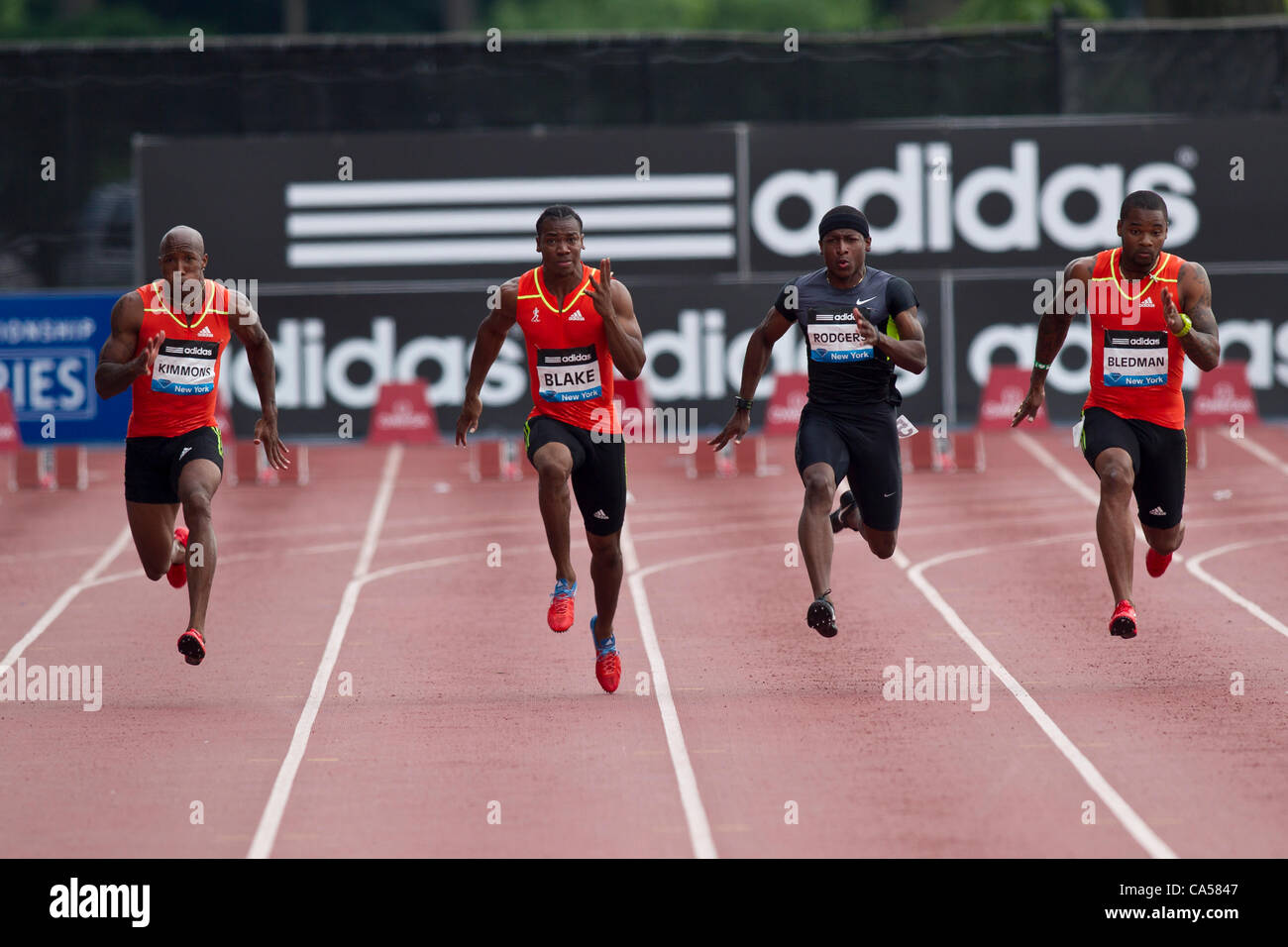 R L Trell Kimmons (USA,Yohan Blake (JAM), winner,Michael Rodgers (USA ...