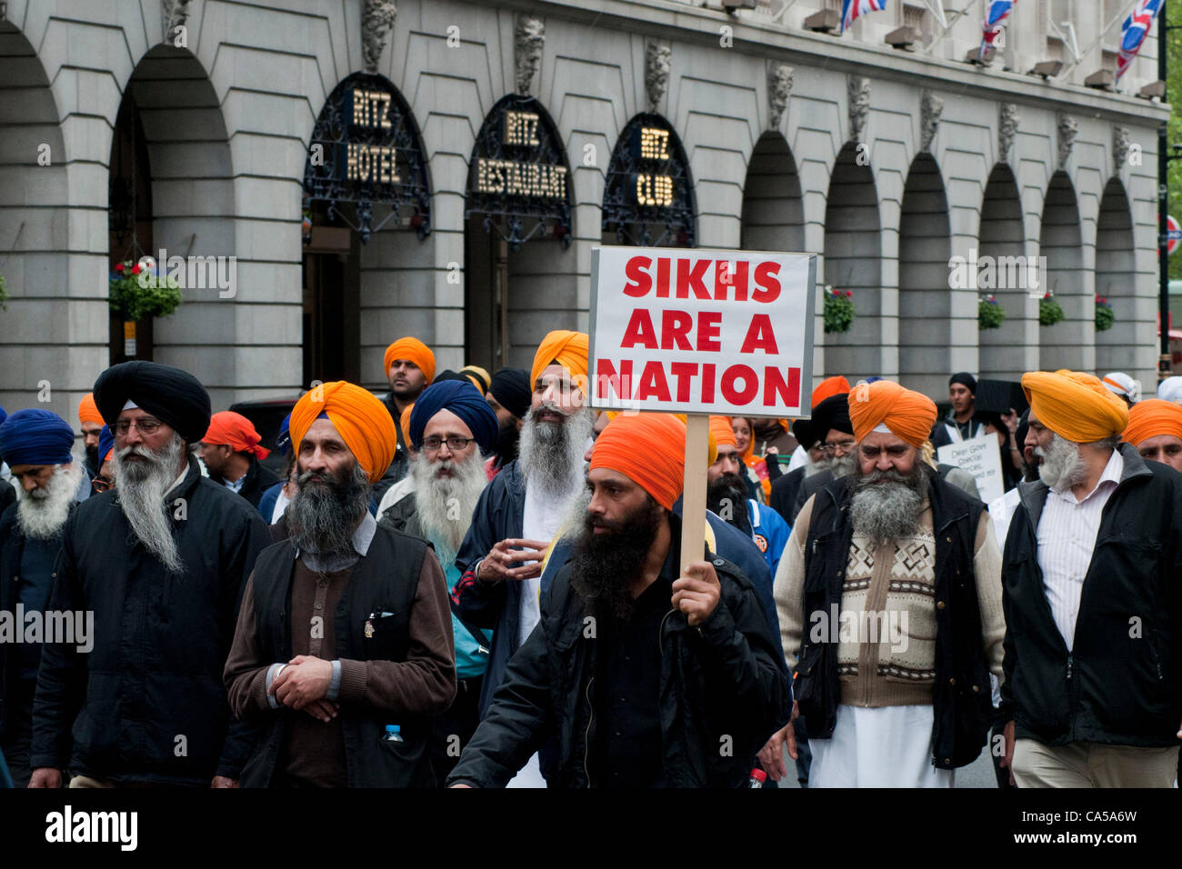 London, UK. 10/06/12. Sikh protesters during their march Hyde Park to ...