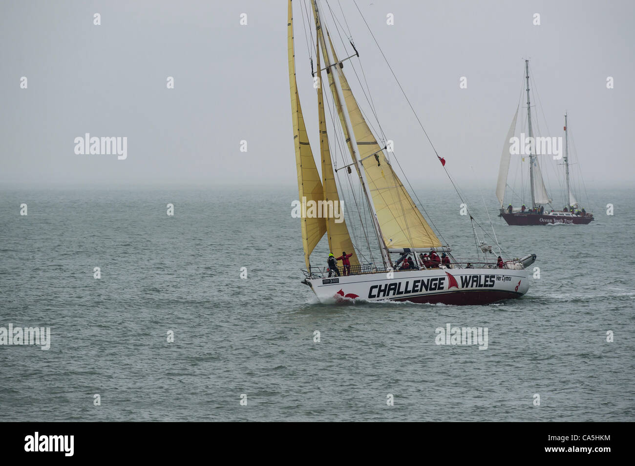 The 22m steel hulled sailing ship, Challenge Wales, racing from ...