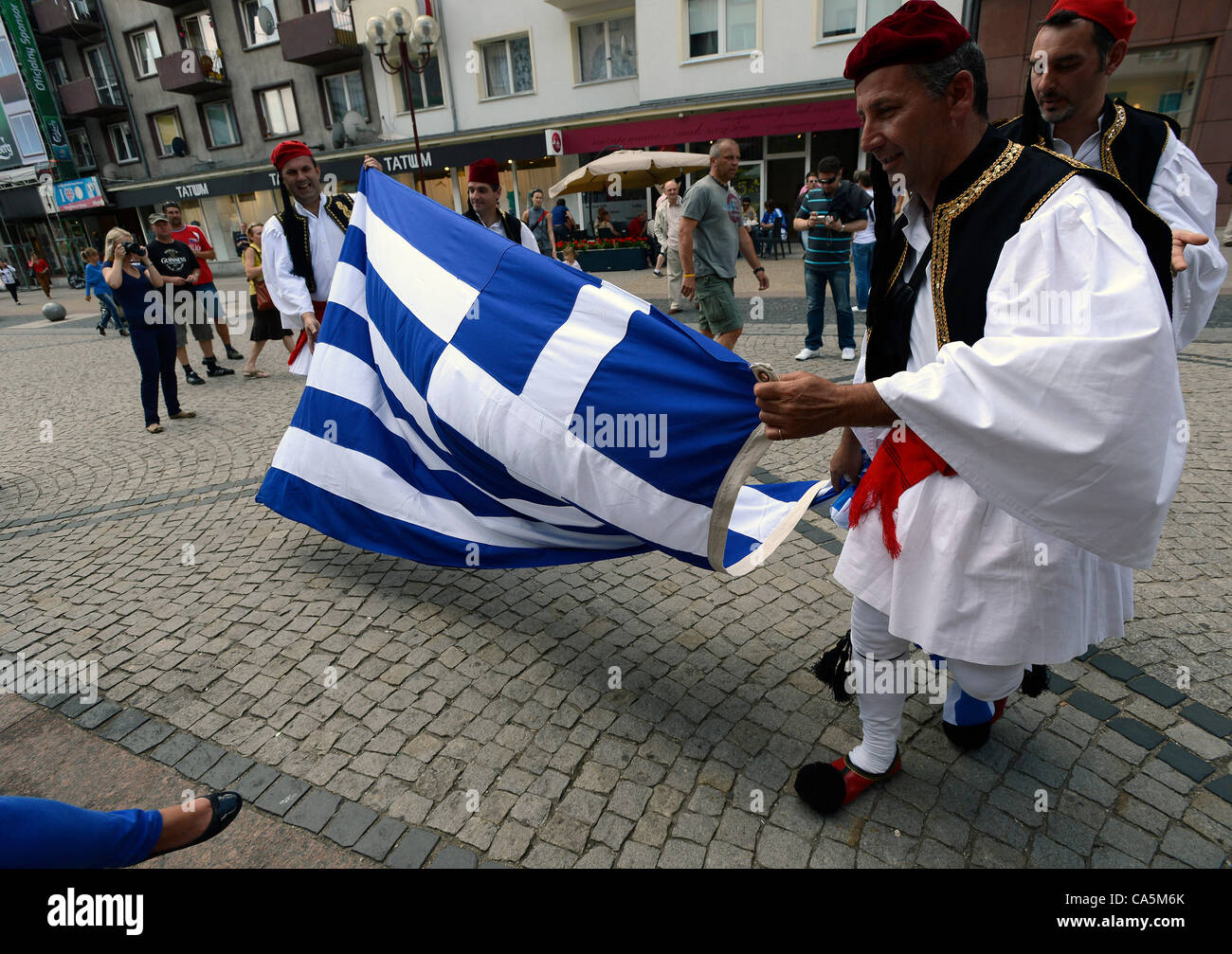 Greek fans in Wroclaw, Poland. They came to Wroclaw to see the ...