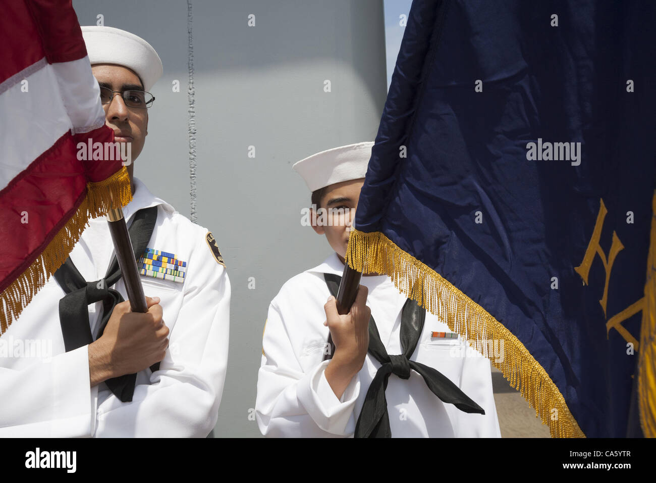 Teenage Navy Sea Cadets in the Color Guard for the final voyage of the ...