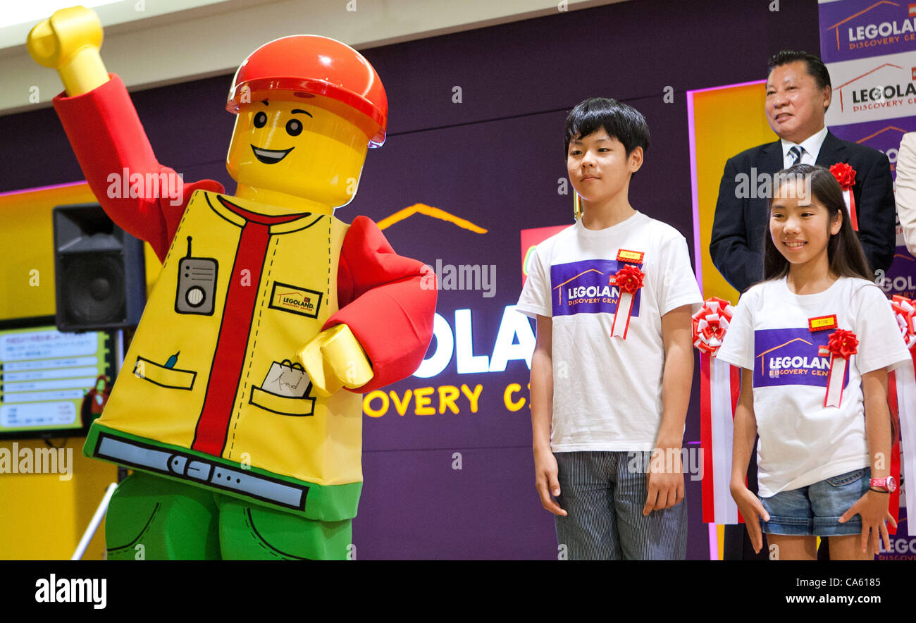 June 14, 2012, Tokyo, Japan - A giant Lego man character reacts during ...