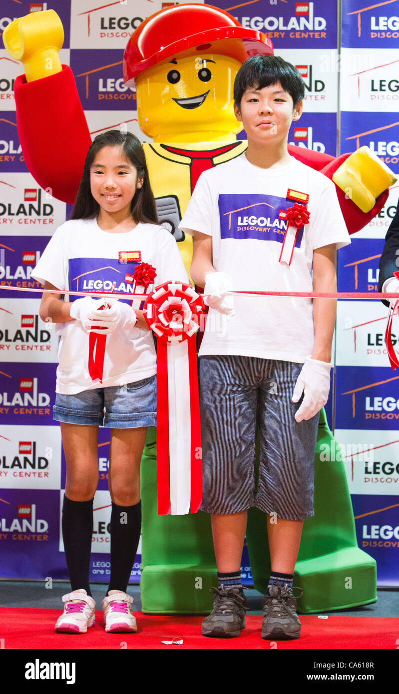 June 14, 2012, Tokyo, Japan - A giant Lego man character reacts during ...