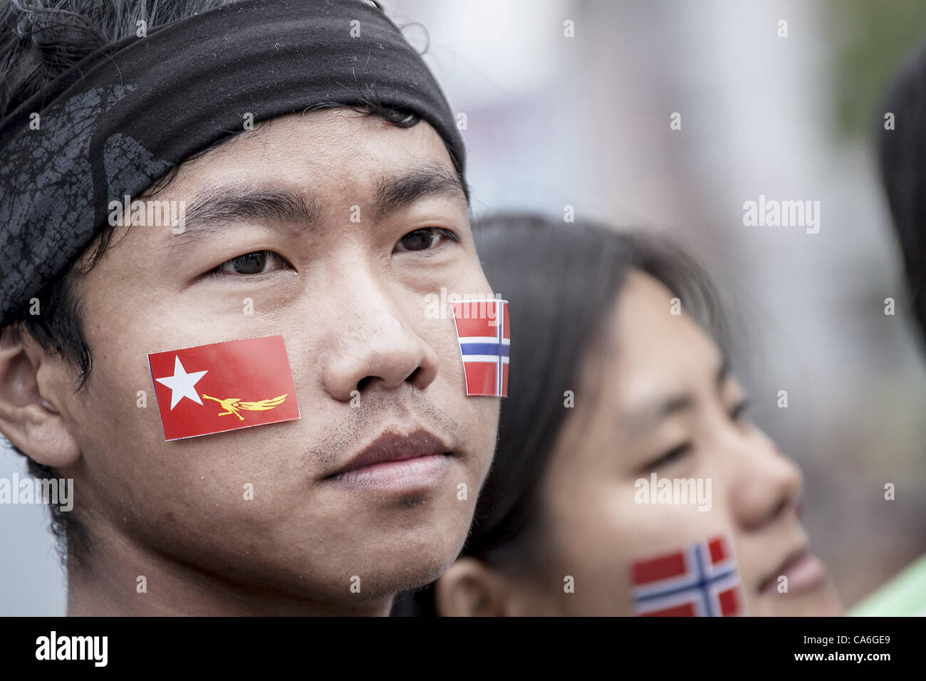 June 15, 2012 - Oslo, Oslo, Norway - Supporters await for the Burmese ...