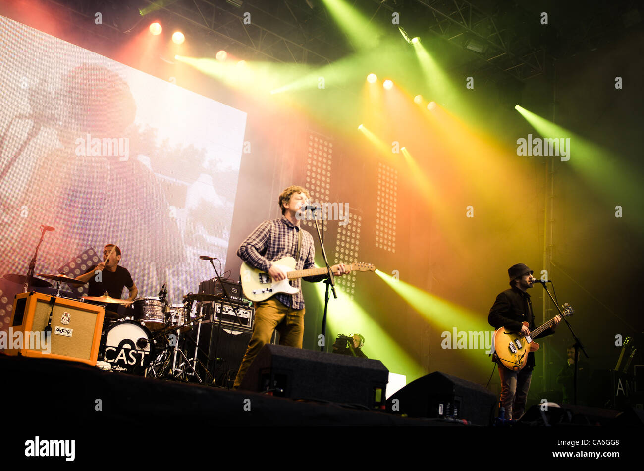 The band Cast perform on stage at the Chester Rocks 2012 concert Stock ...