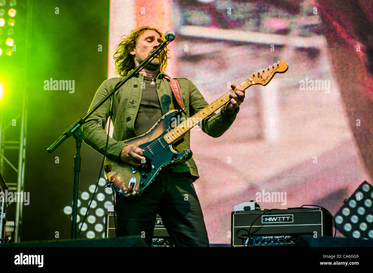The band Cast perform on stage at the Chester Rocks 2012 concert Stock ...