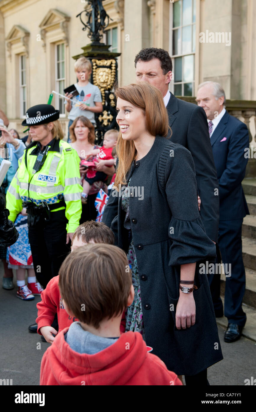 Close-up of smiling, happy Princess Beatrice (member of royal family ...