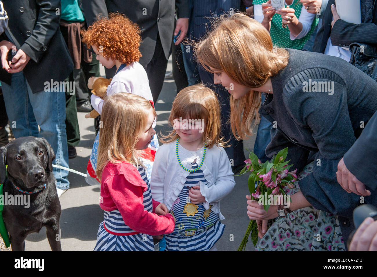 Close-up of smiling, happy Princess Beatrice (member of royal family ...