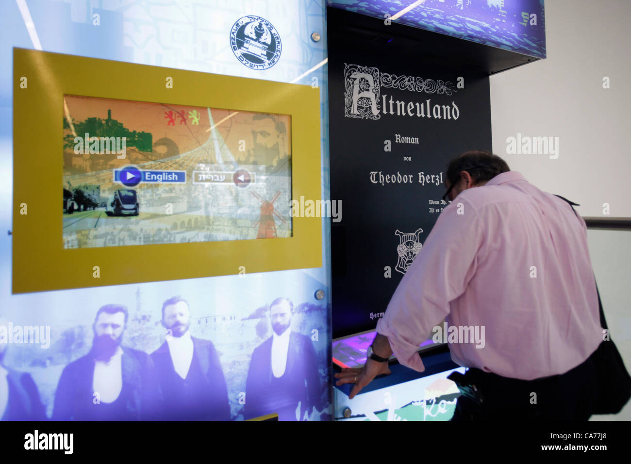 A visitor reads a copy of the Altneuland or The Old New Land a utopian ...