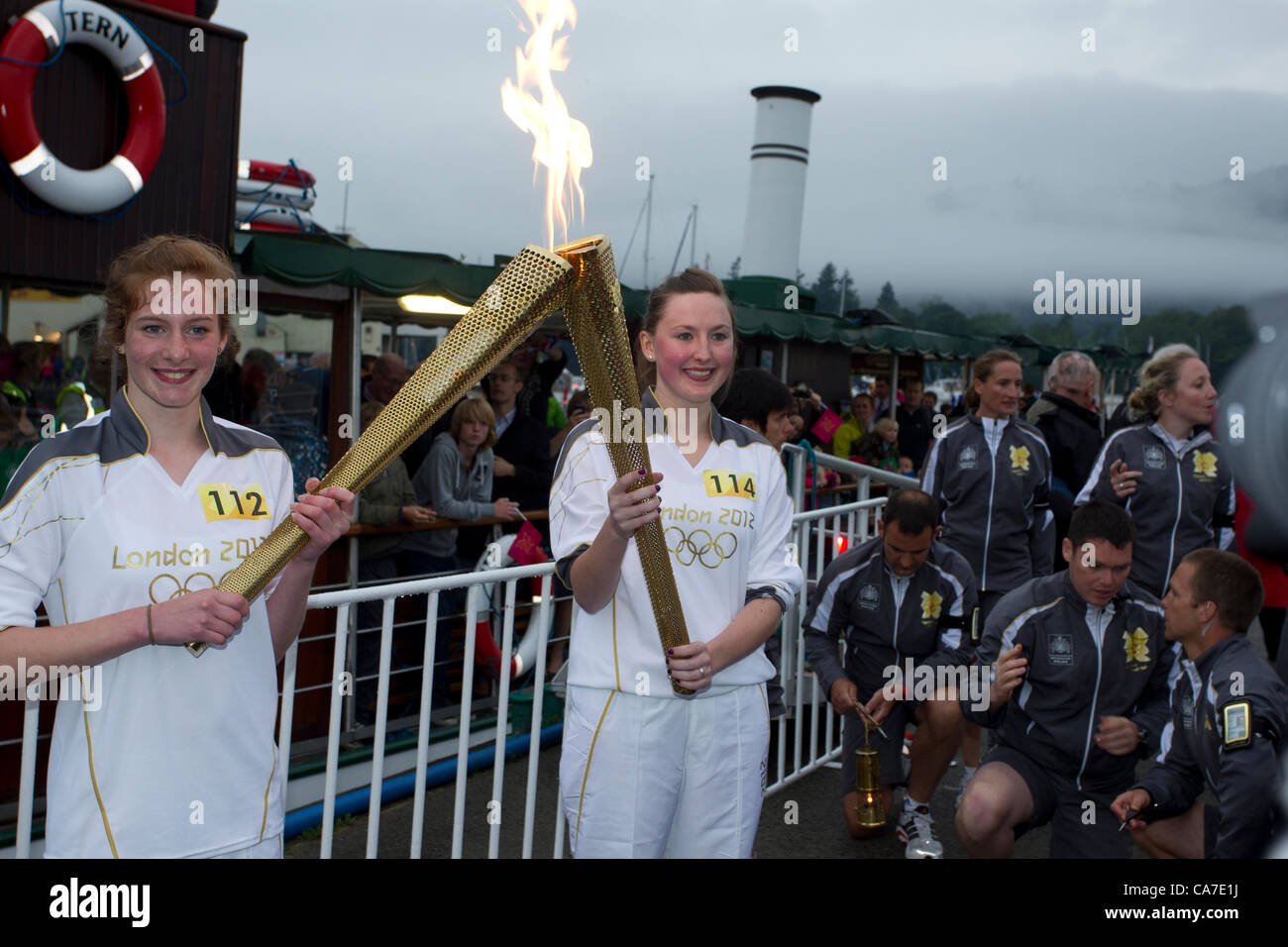 Stephanie Booth And Jan Booth with Olympic torch steam cruiser The Tern ...