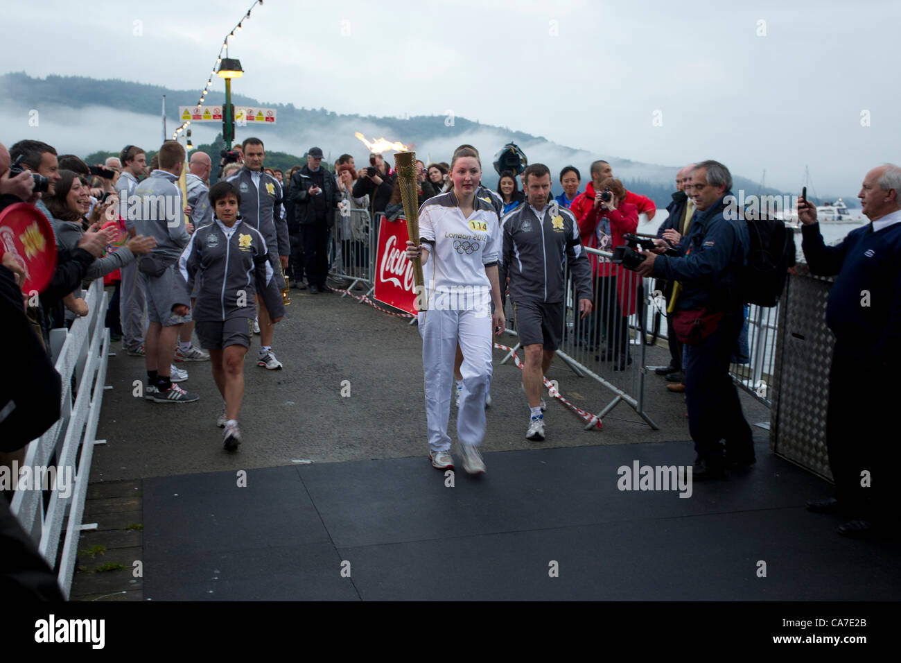 Jan Booth arriving at pier head Bowness on Windermere with Olympic ...