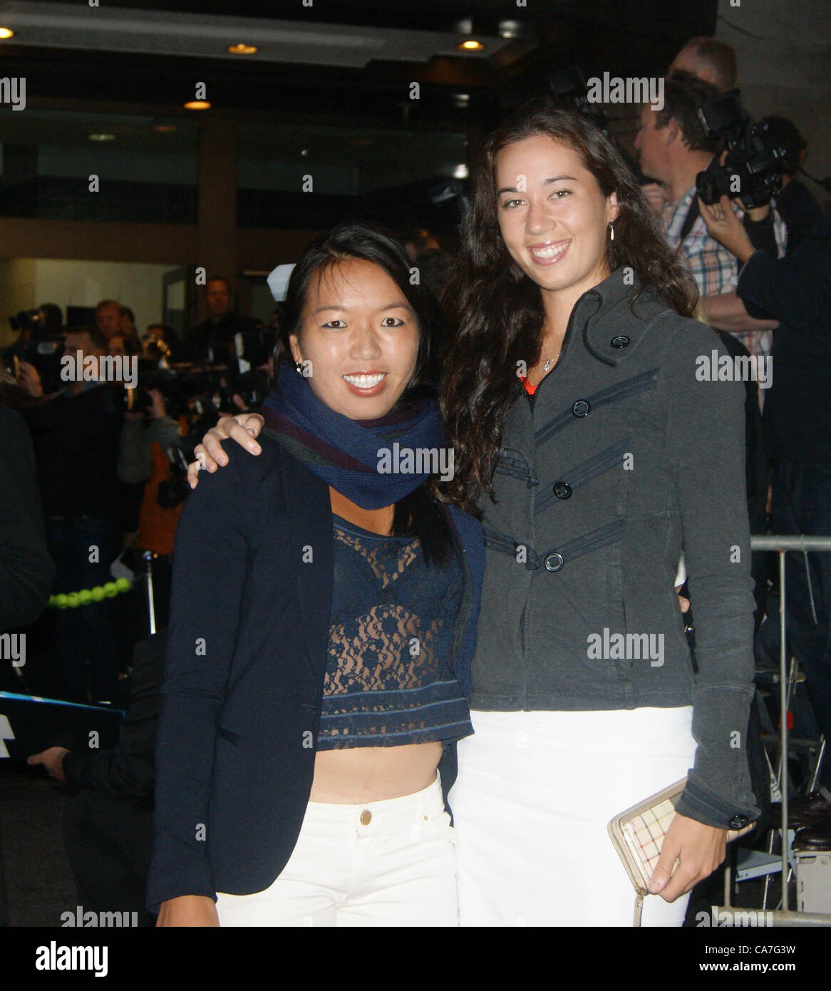London, UK. 21 June, 2012. Vania King (Left) at Sir Richard Branson's ...