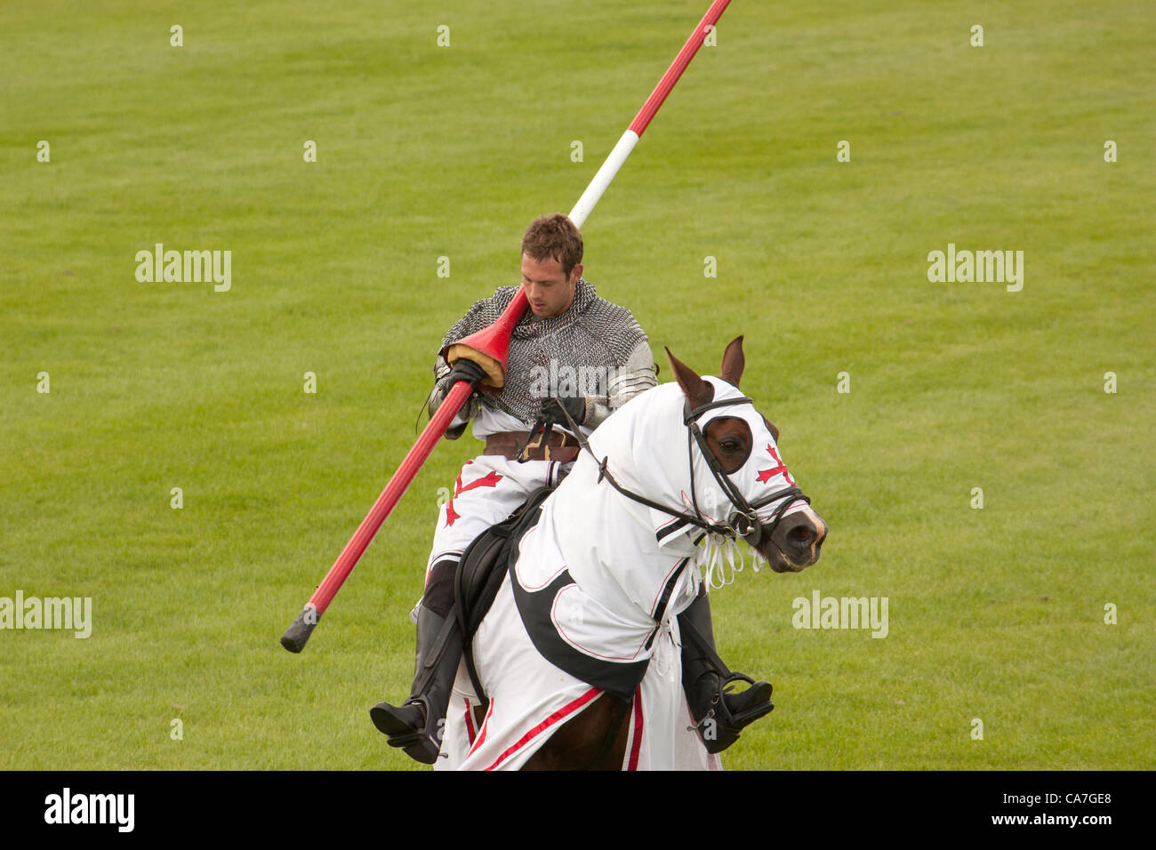 English Knight holding lance in the main arena on June 20th 2012 at the ...