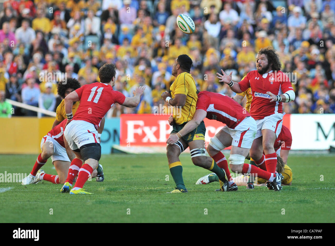 23.06.2012 Sydney,Australia. Welsh prop Adam Jones collects a loose ...