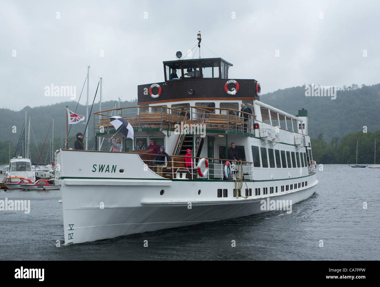 Saturday 23rd June -Windermere Cumbria UK The steamer The Swan pulling ...