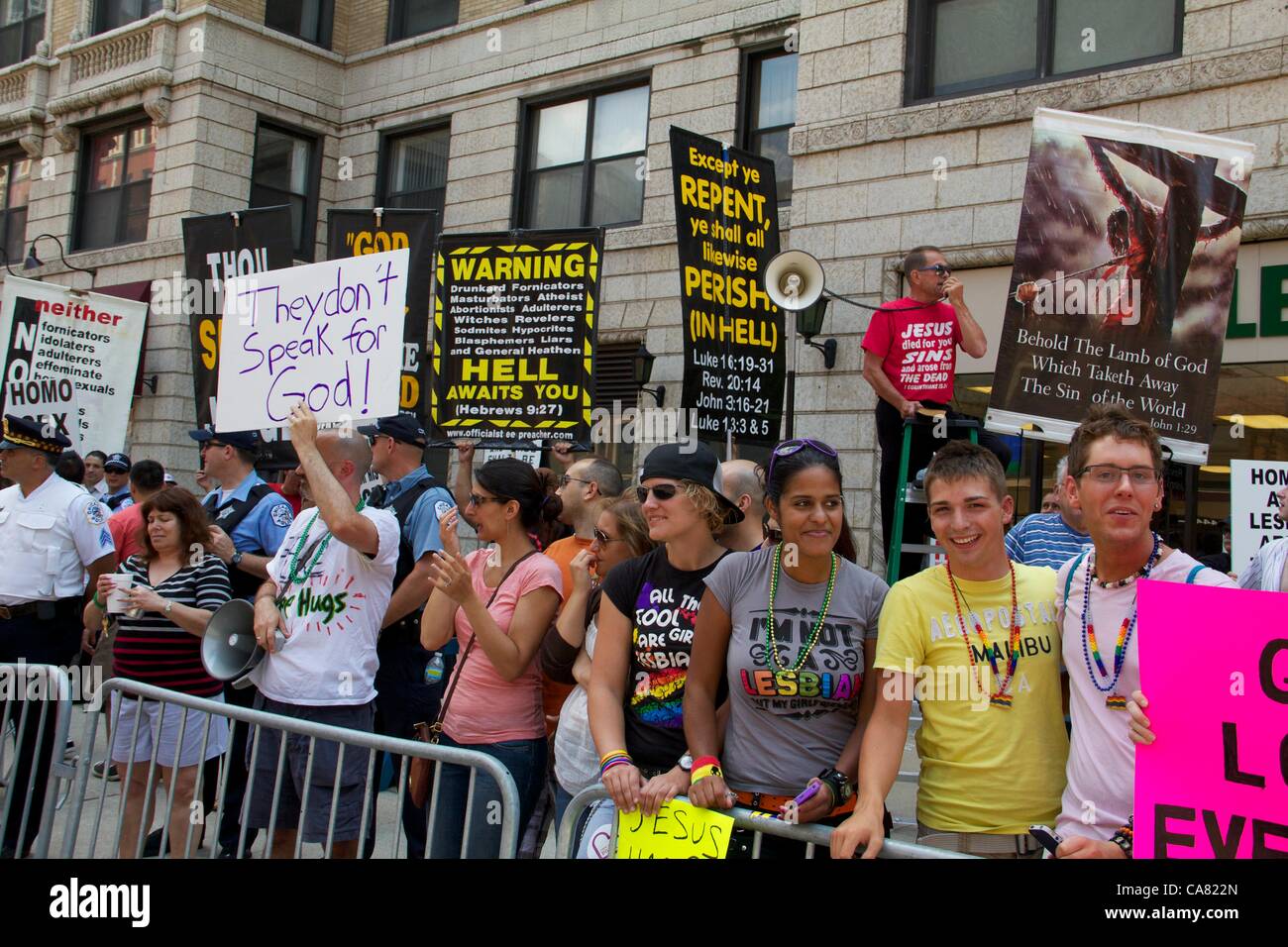 Chicago, Illinois, USA, 24th, June, 2012. Religious protesters and ...