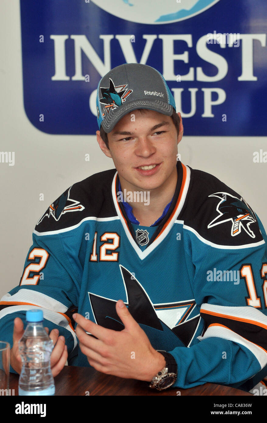 Czech ice hockey player Tomas Hertl speaks during press conference ...