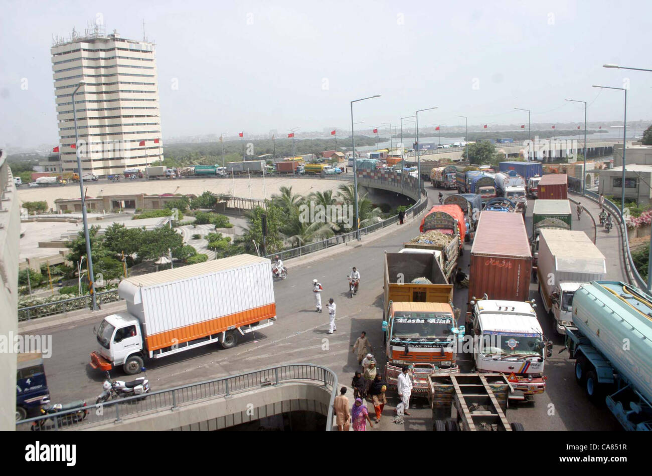 View of traffic jam at Natty Jetty flyover during protest demonstration ...