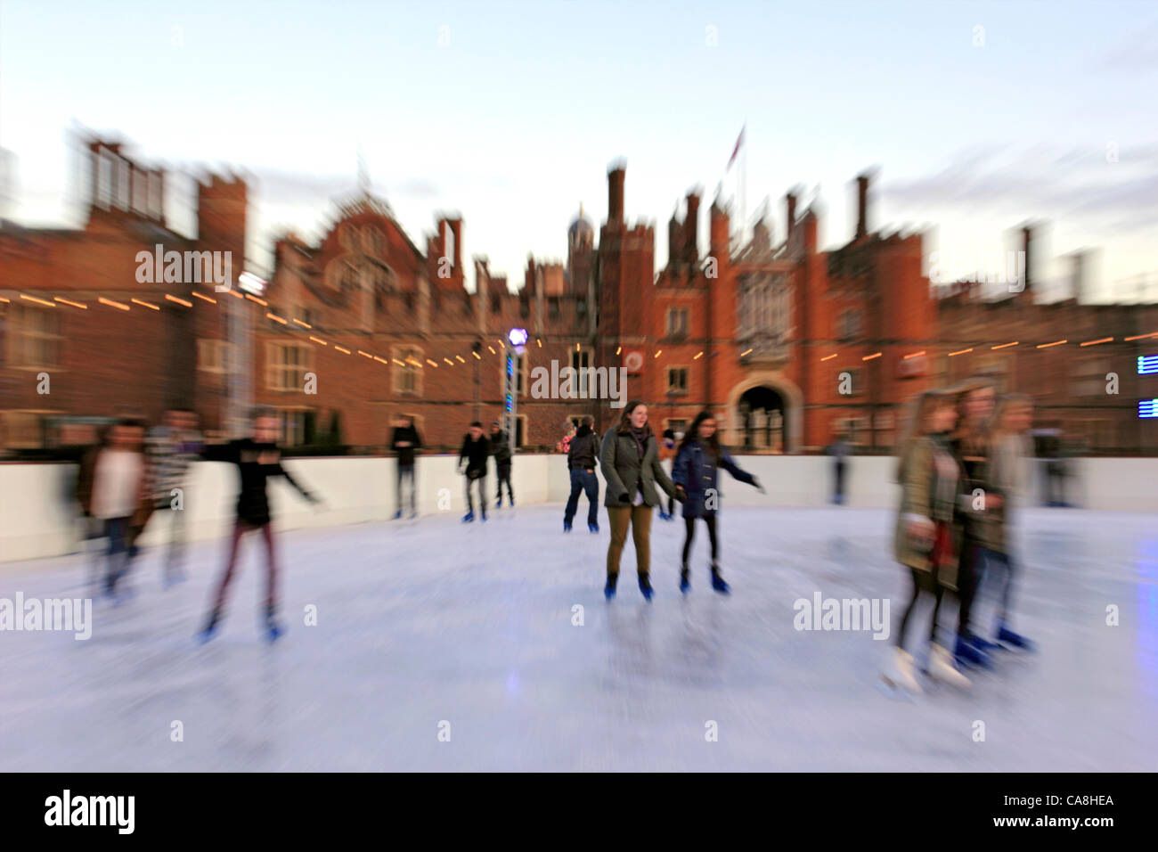 Ice skating at Hampton Court Palace ice rink Surrey England UK Stock ...