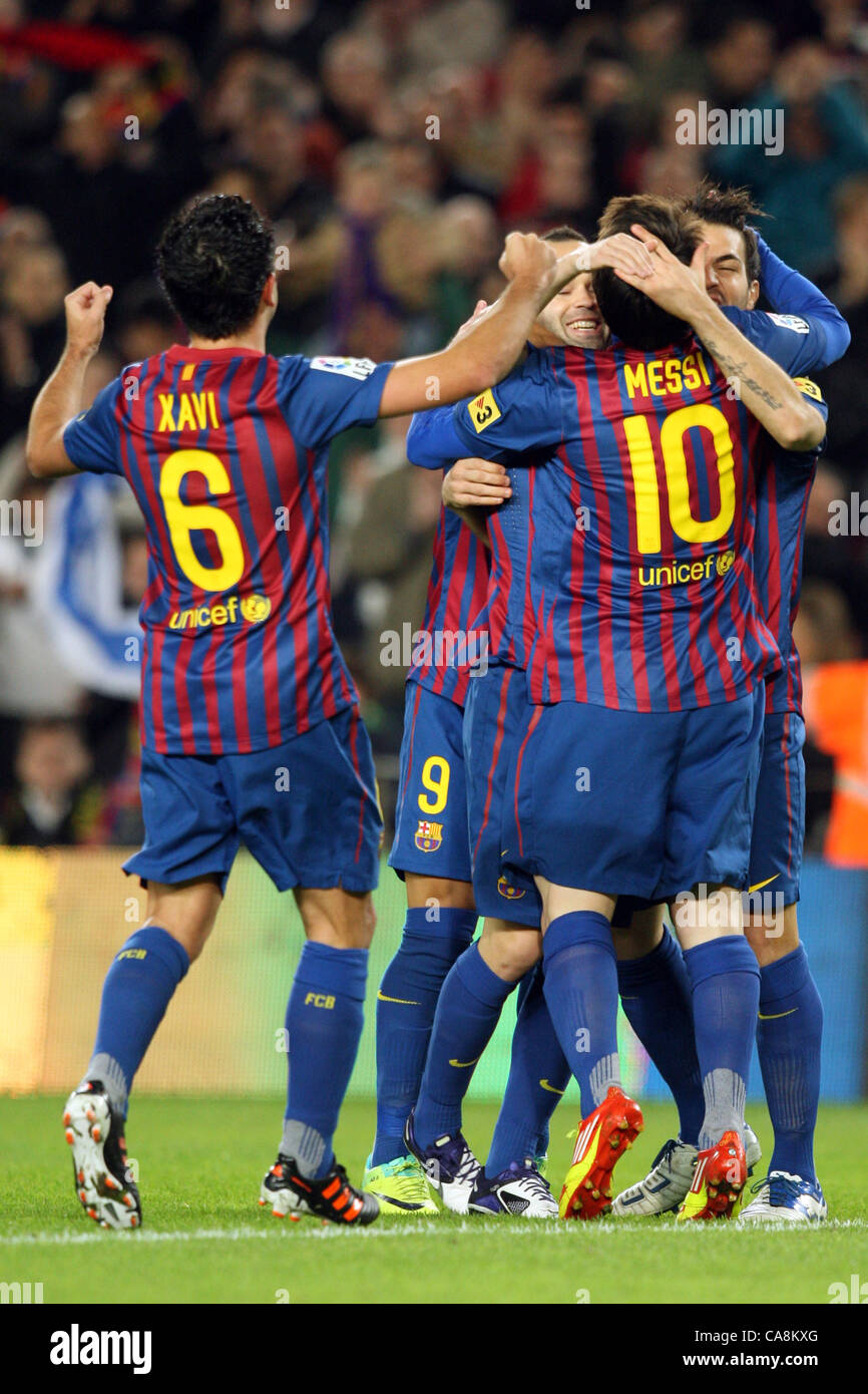 02.12.2011. Barcelona's Cesc Fabregas celebrates scoring first goal ...