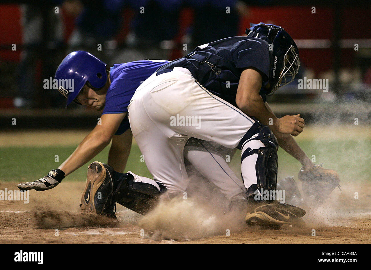 Granite Hills catcher Ben Caple, right, tags Rancho Bernardo's Nick ...