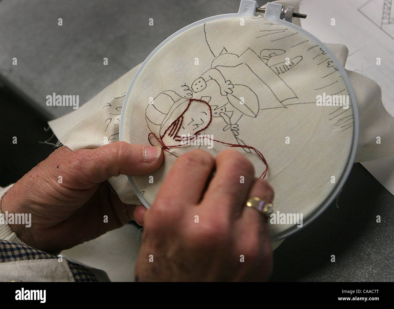 Dee McClelland of Ramona works on an embroidery pattern for a quilt ...