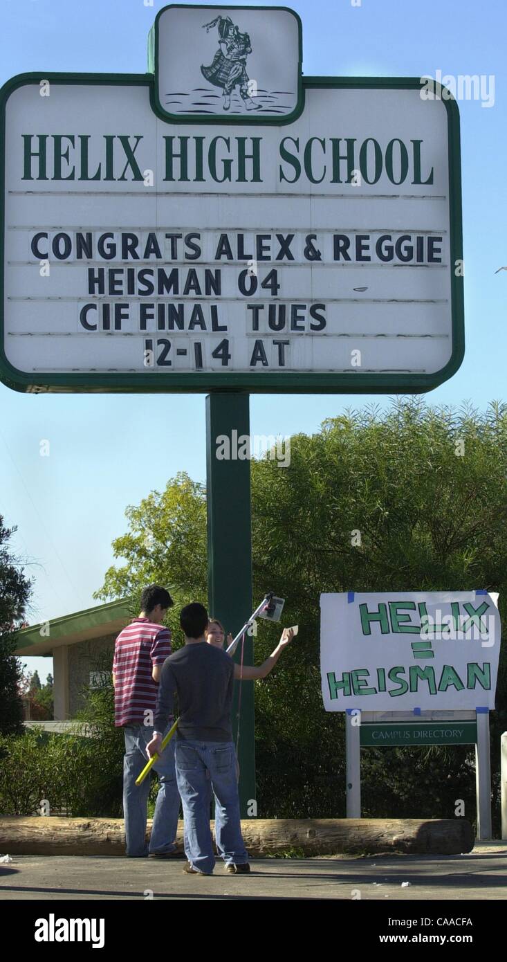 (Published 12/11/2004, B-5:7, B-8:1) Members of Helix High School's ASB ...