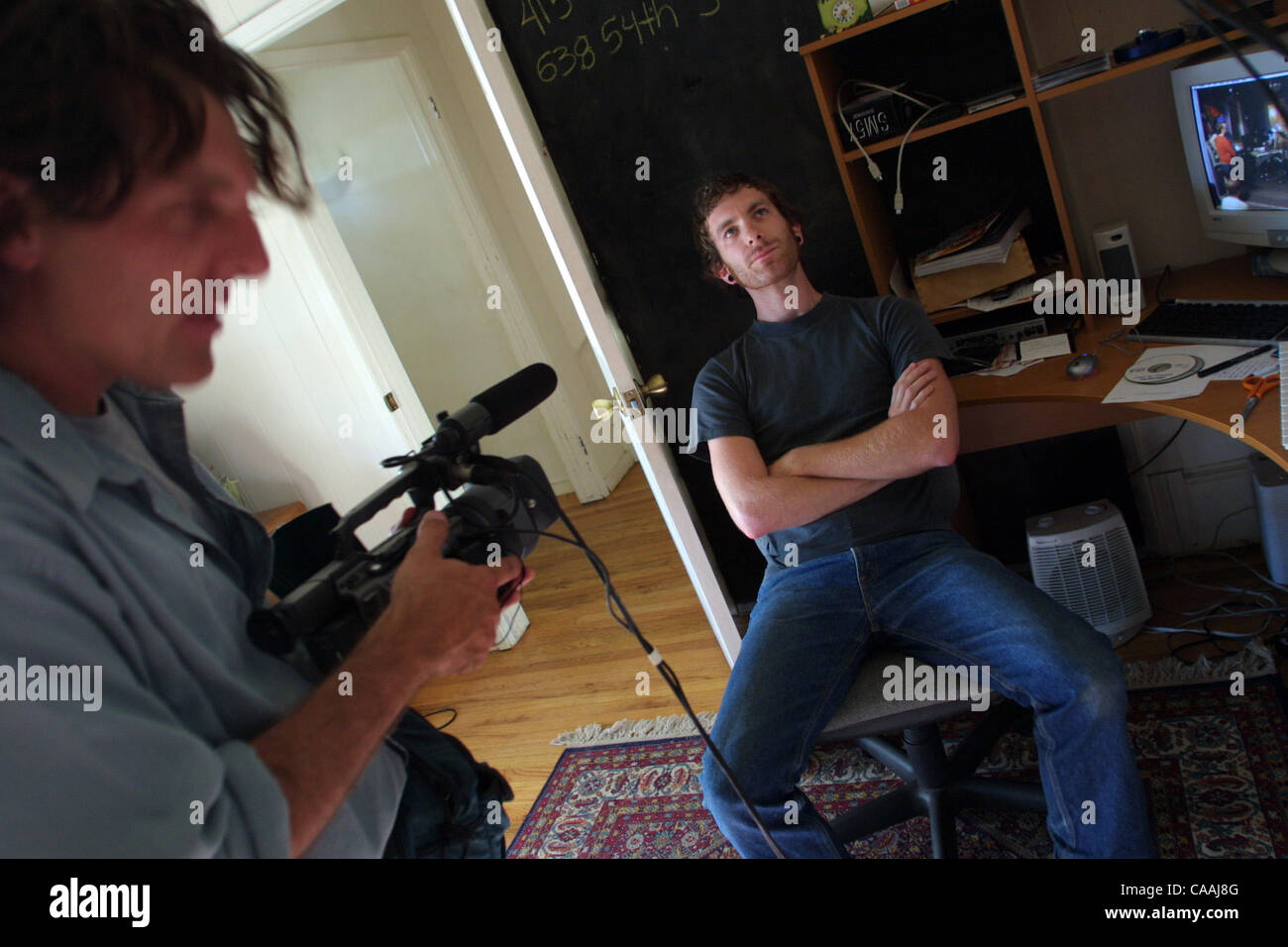 Aug 4, 2003; San Francisco, CA, USA DAN JANOS, left, interviews a ...