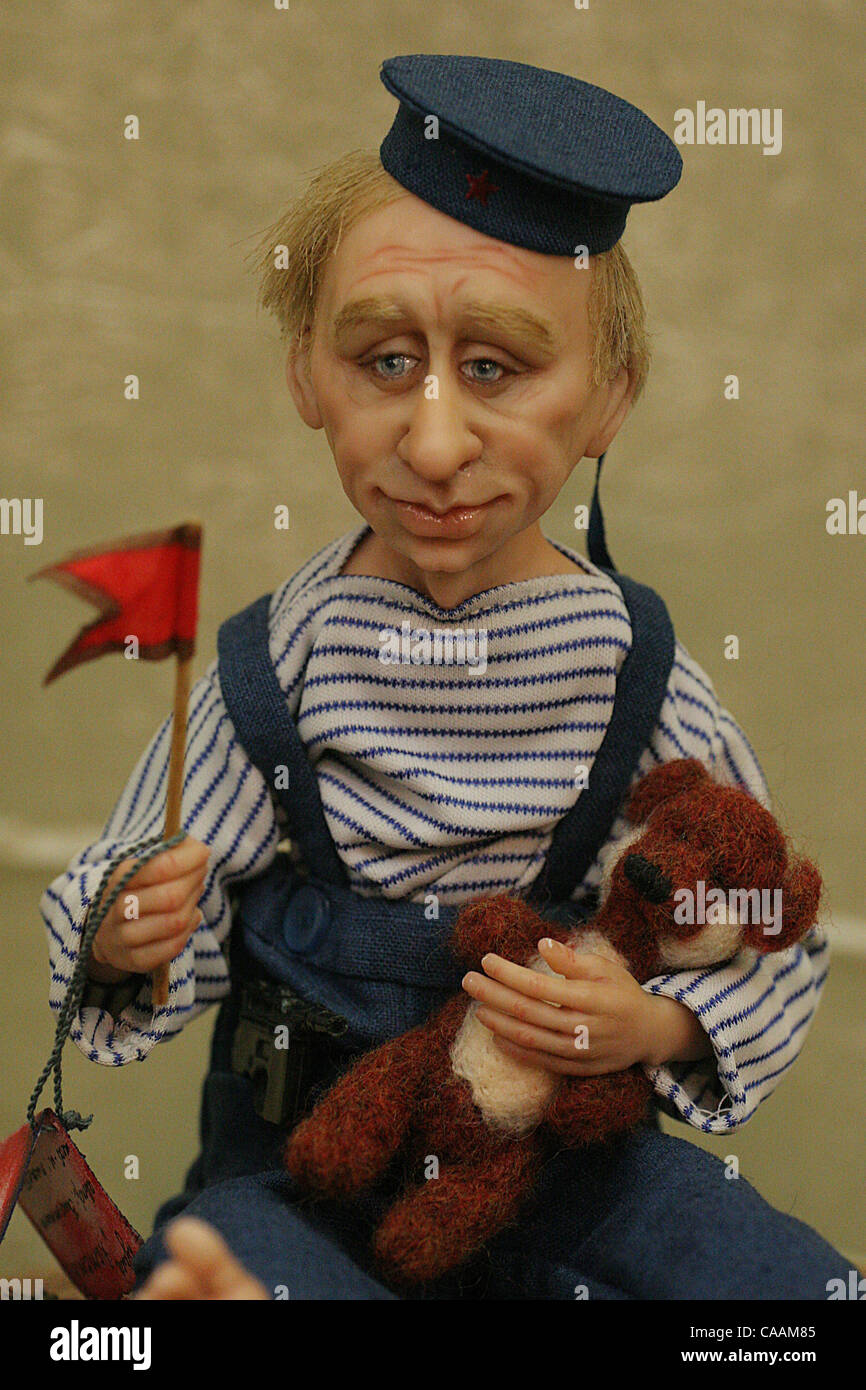 Dolls Salon in Moscow. The doll of Vladimir Putin wearing seaman`s ...