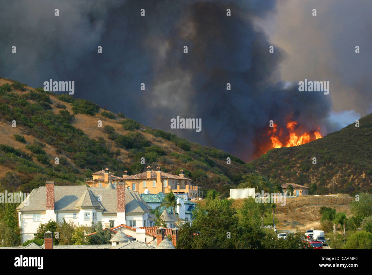 Oct 27, 2003; Los Angeles, CA, USA; Approaching flames from a wildfire ...