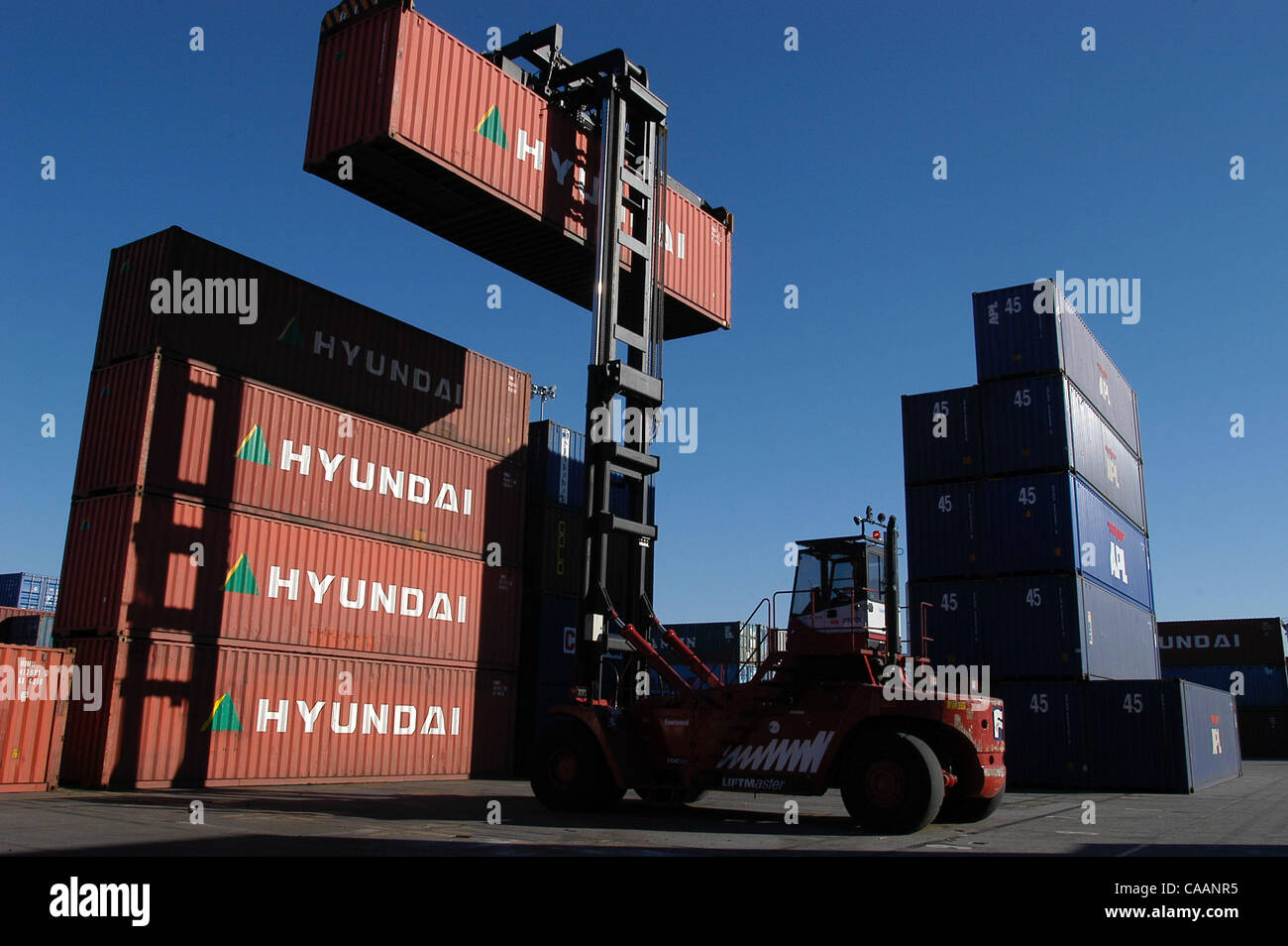 Dec 02, 2003; Savannah, GA, USA; Containers are stacked after ...