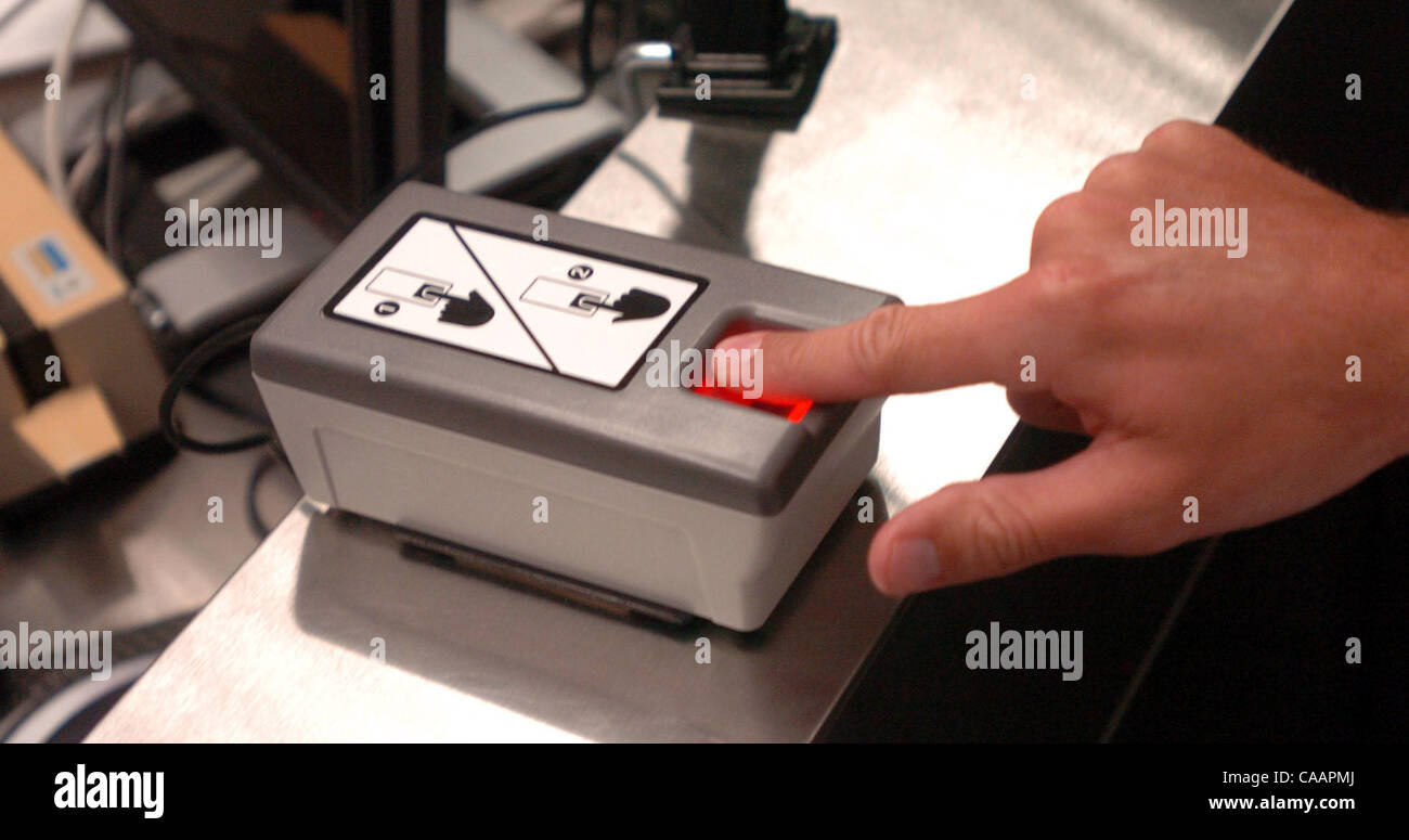 Detail shot of fingerprint pad used in the new entry system for ...