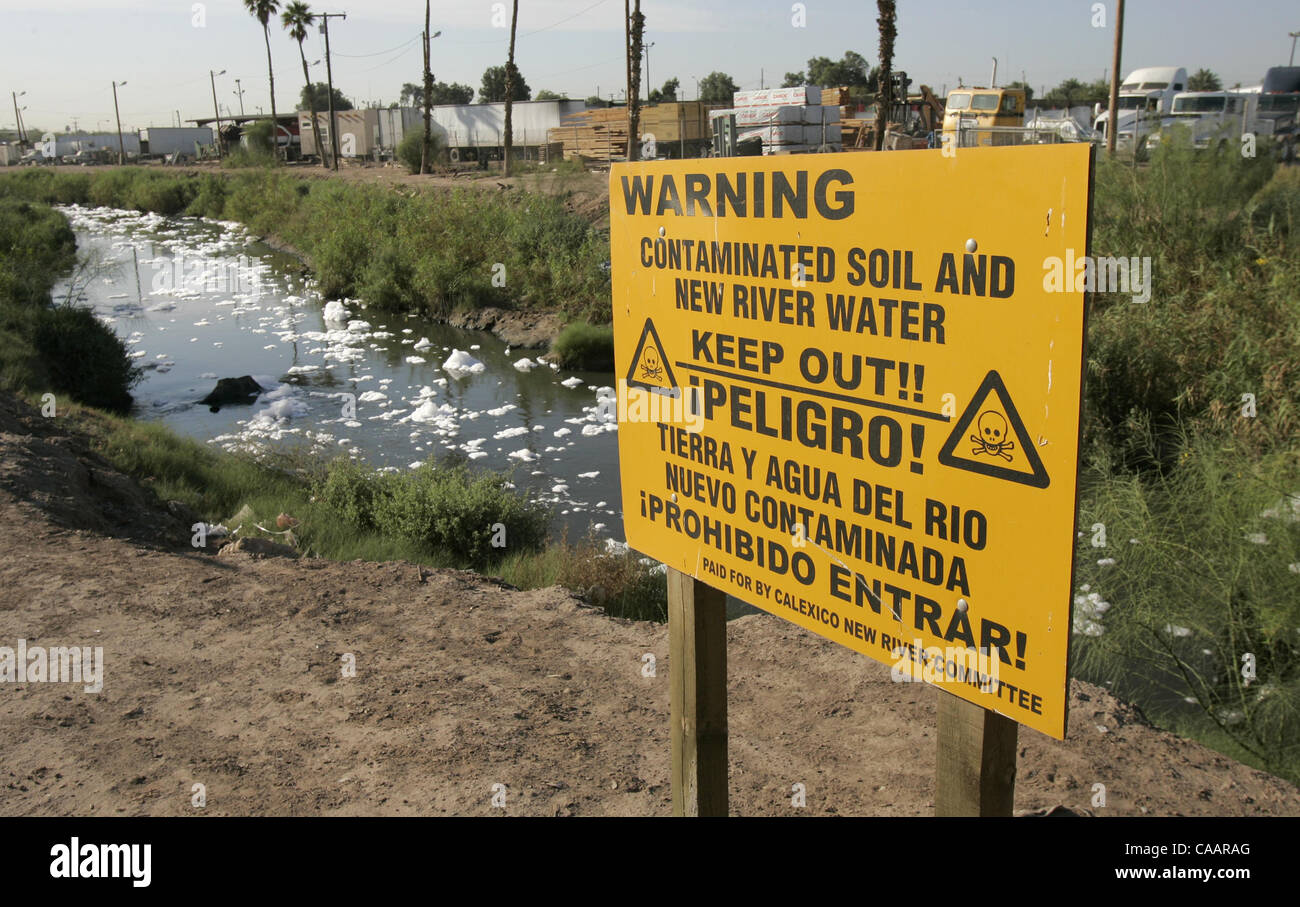 A sign recently placed along the highly polluted New River in Calexico ...