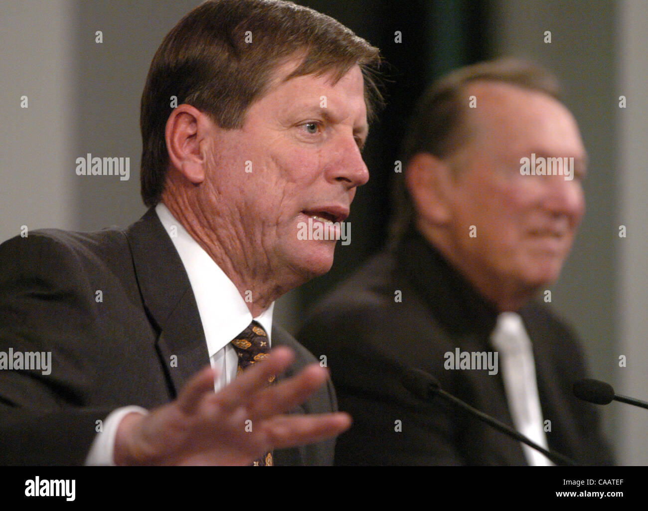 Norval Turner, left, answers a question after being introduced as the ...