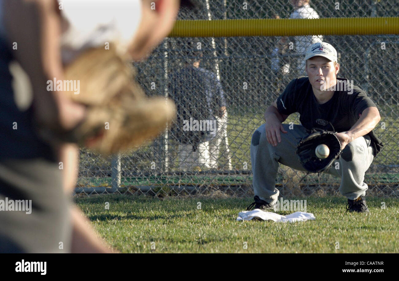 Pitcher Daniel Denham cq (right) plays catcher for his brother Jason ...