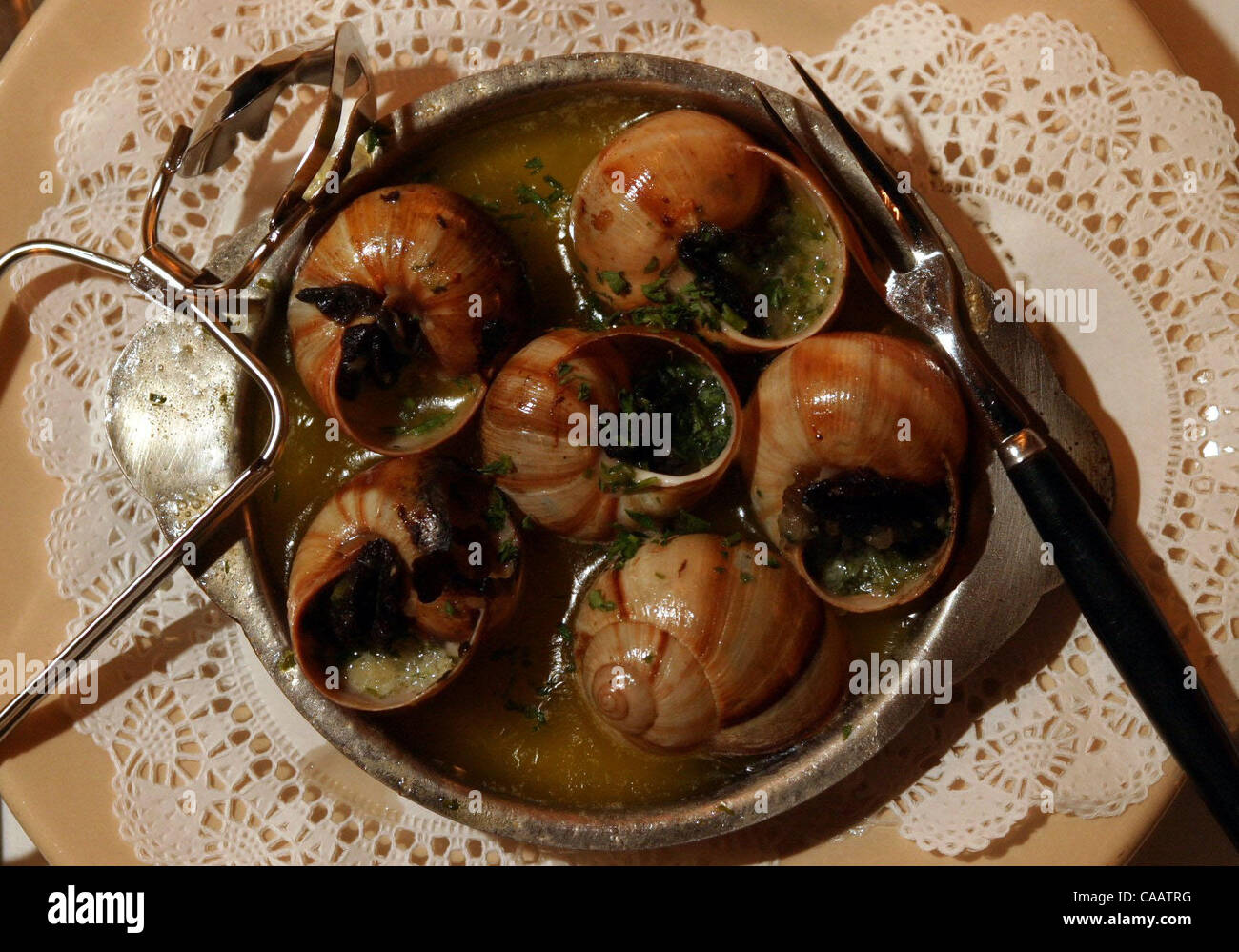 Plate of Escargot at Prevots restaurant in Antioch, Calif. on Wednesday ...