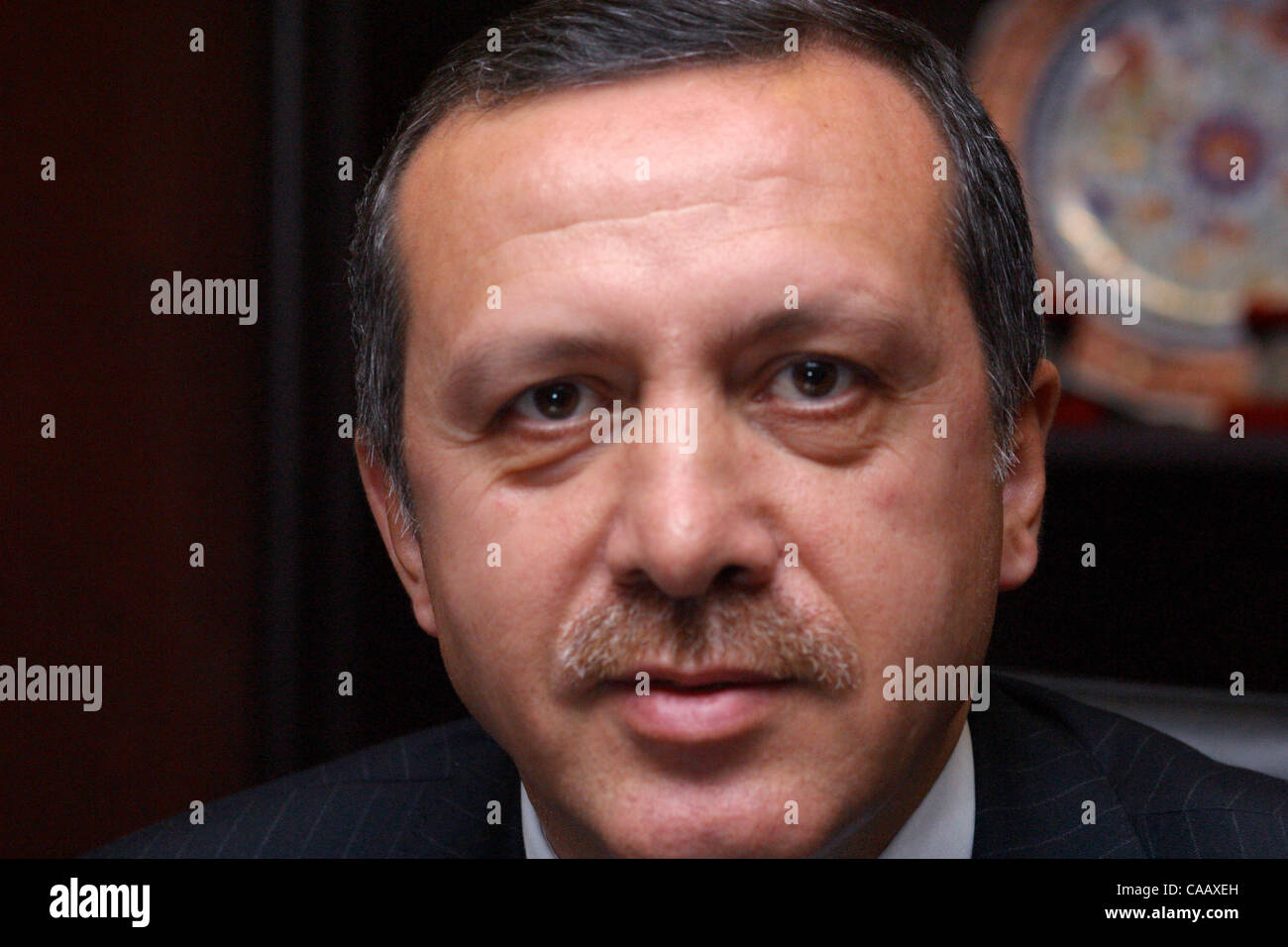Recep Tayyip Erdogan, prime minister of Turkey, in his office at a ...