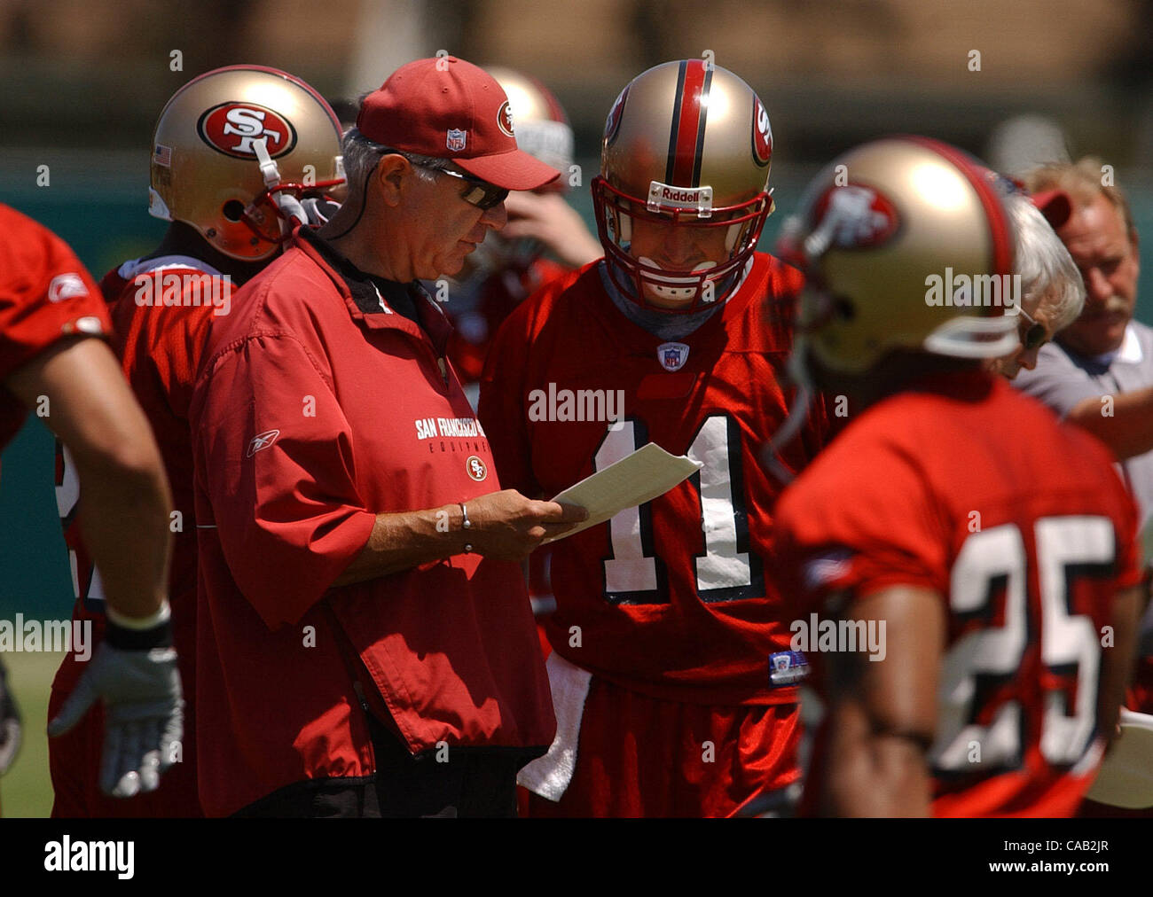 San Francisco 49ers offensive coordinator Ted Tollner chats with ...