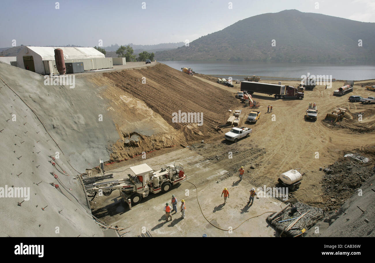 High angle view of a rock drilling machine entering the beginning of ...