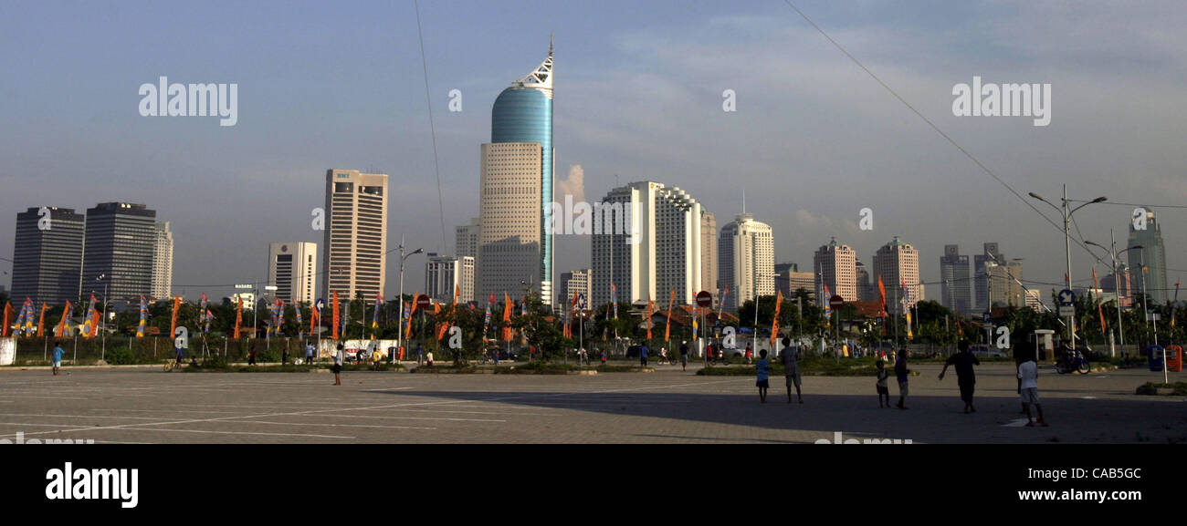 JAKARTA, INDONESIA - APRIL 28, 2004 Landscape of Jakarta with ...