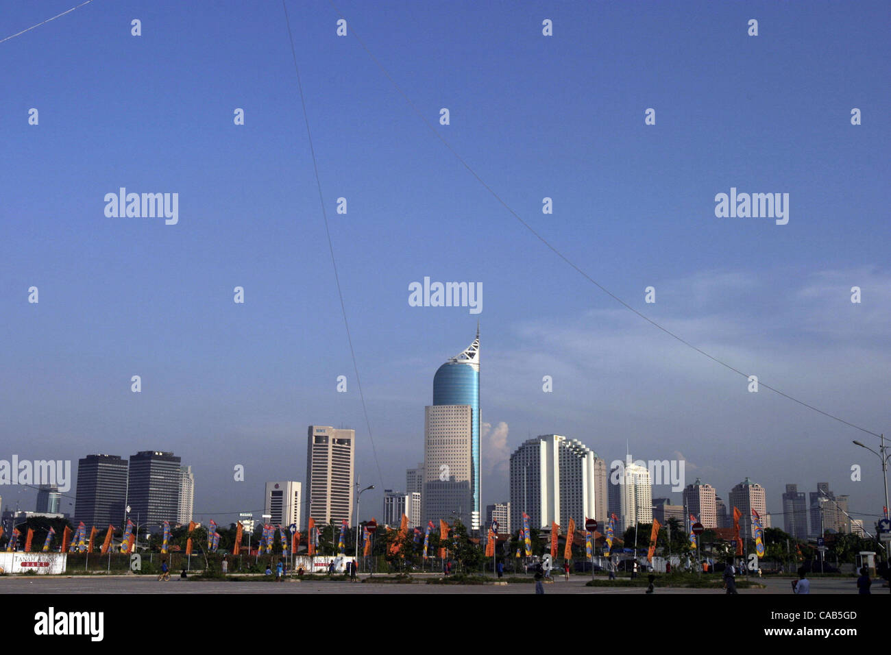 JAKARTA, INDONESIA - APRIL 28, 2004 Landscape of Jakarta with ...