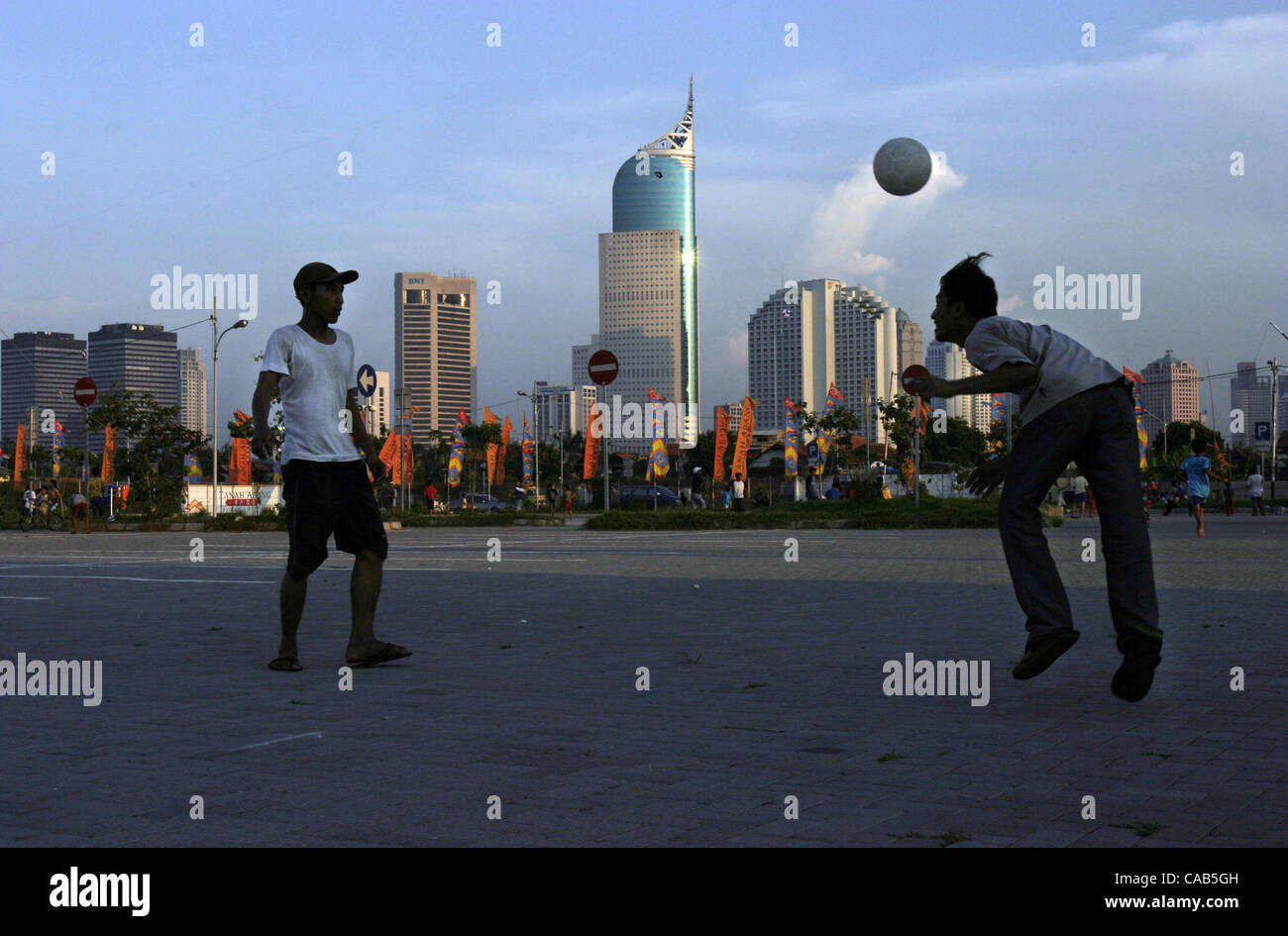 JAKARTA, INDONESIA - APRIL 28, 2004 Landscape of Jakarta with ...