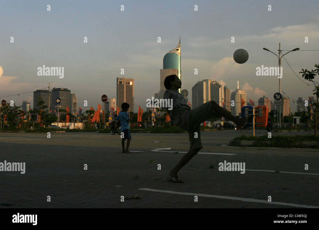 JAKARTA, INDONESIA - APRIL 28, 2004 Landscape of Jakarta with ...
